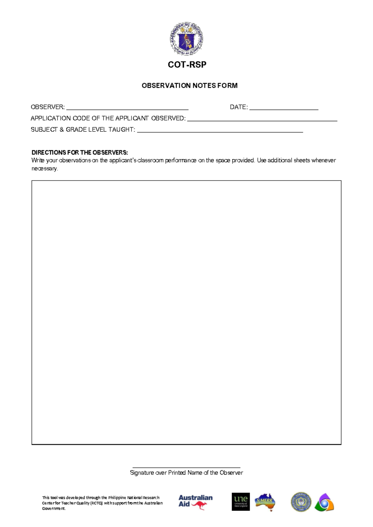 1-Observation-Notes-Form 3-copies - OBSERVATION NOTES FORM OBSERVER ...