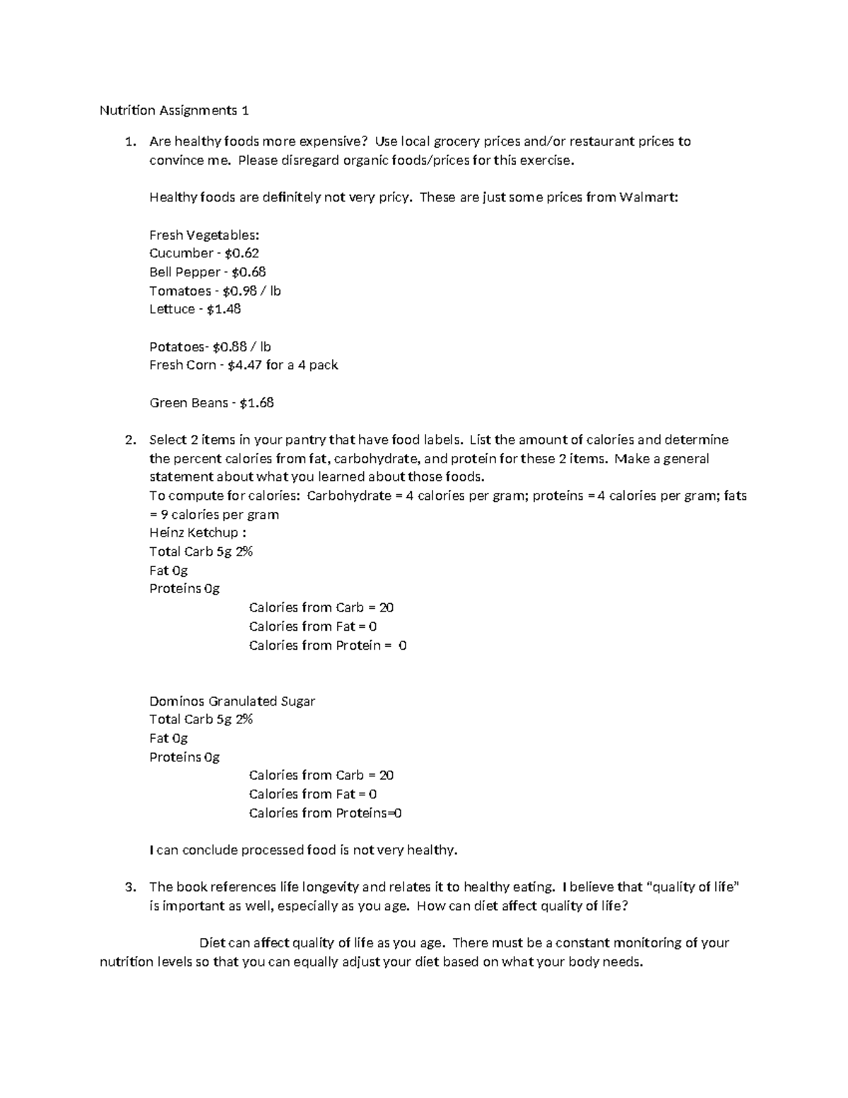 Nutrition Assignment 1 - Are healthy foods more expensive? Use local ...