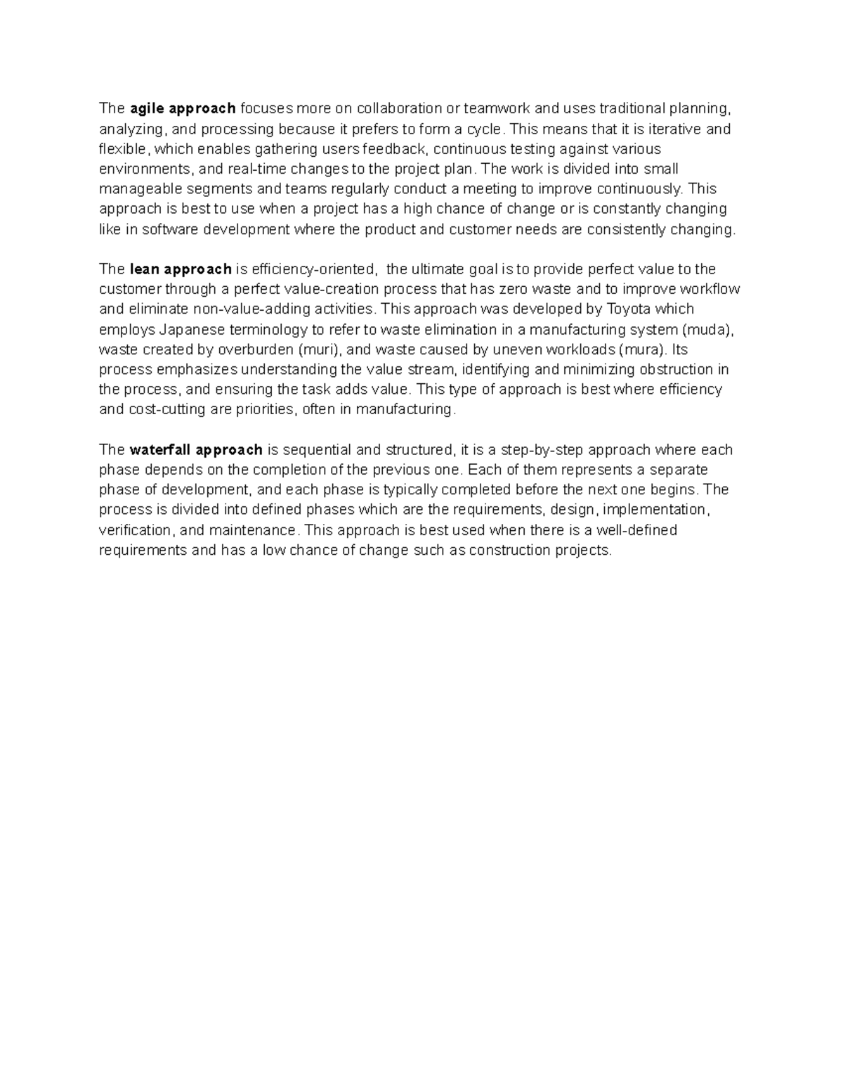 Agile, Lean, Waterfall Method - The agile approach focuses more on ...