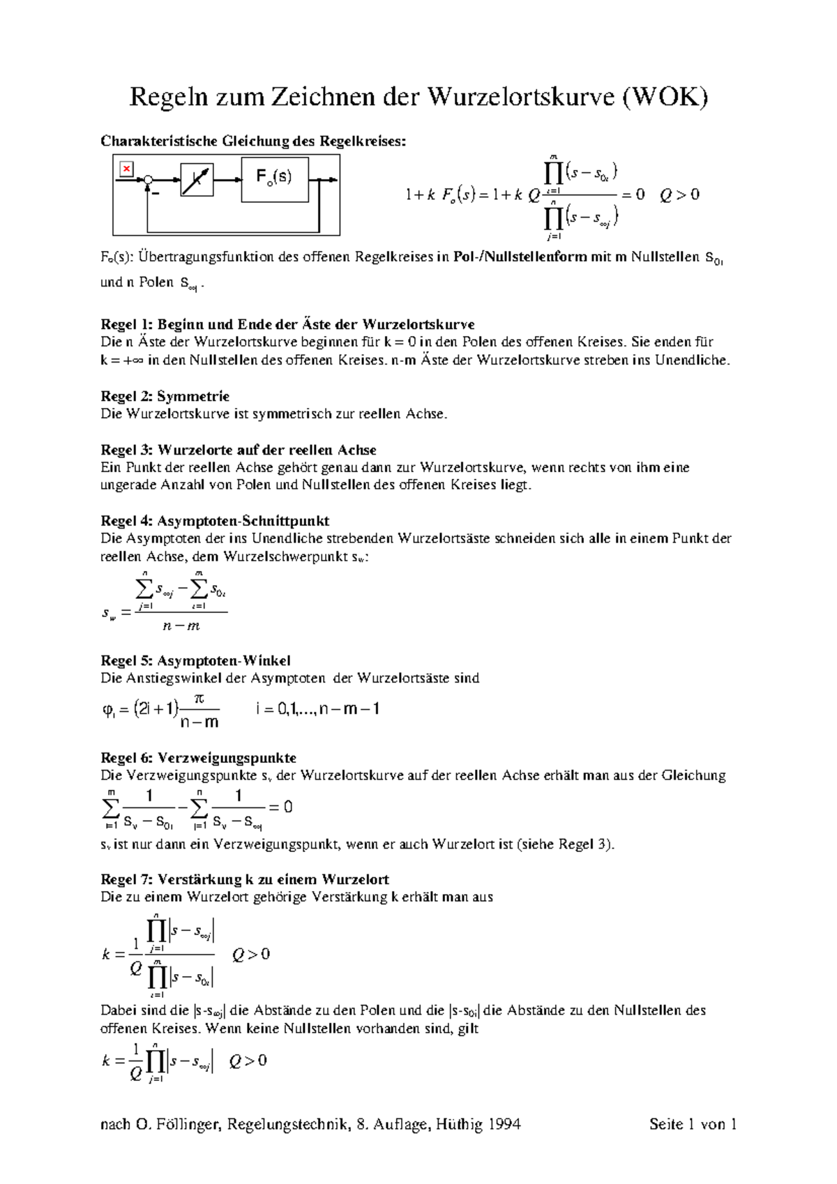 Regeln WOK 160223 - nach O. Föllinger, Regelungstechnik, 8. Auflage ...