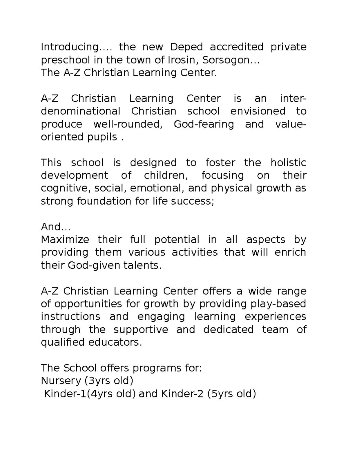 Sample Promotional Script - Introducing.... the new Deped accredited ...