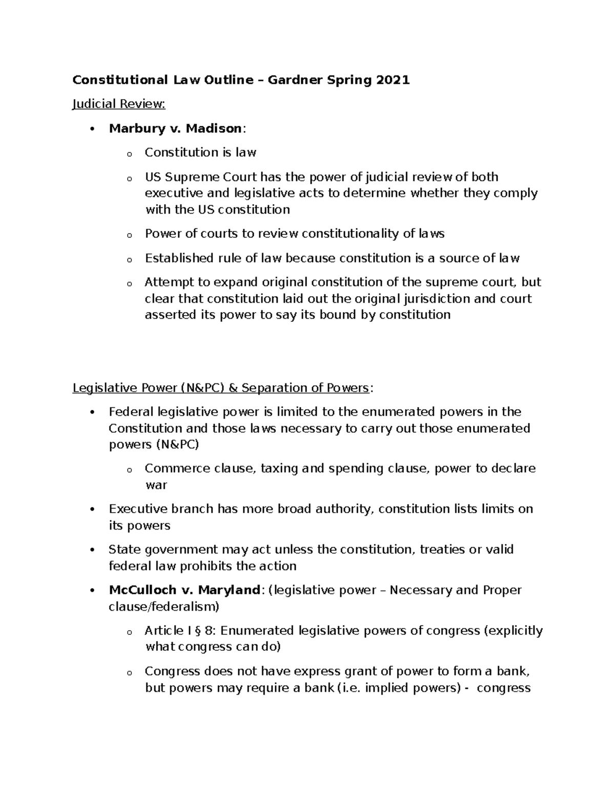 Constitutional Law Outline – Gardner Spring 2021 - Constitutional Law ...