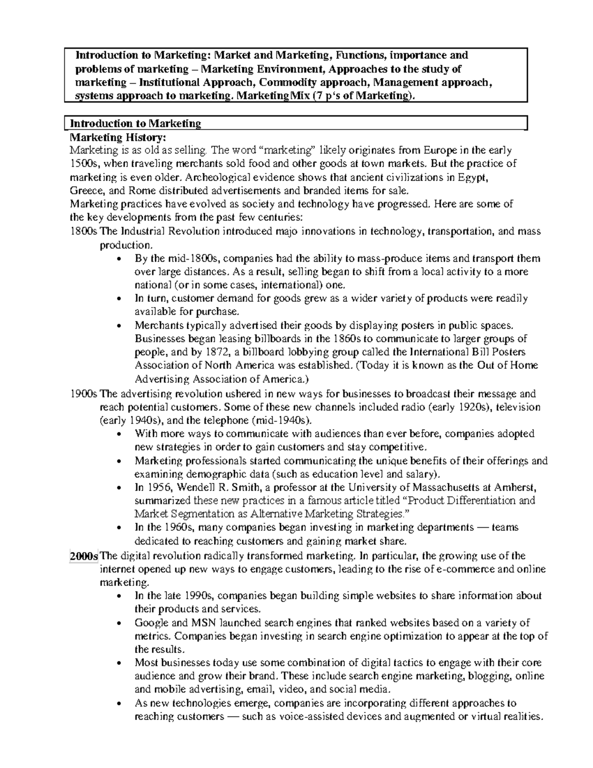 M M- Unit I- Introduction to Marketing - Introduction to Marketing: Market and Marketing ...