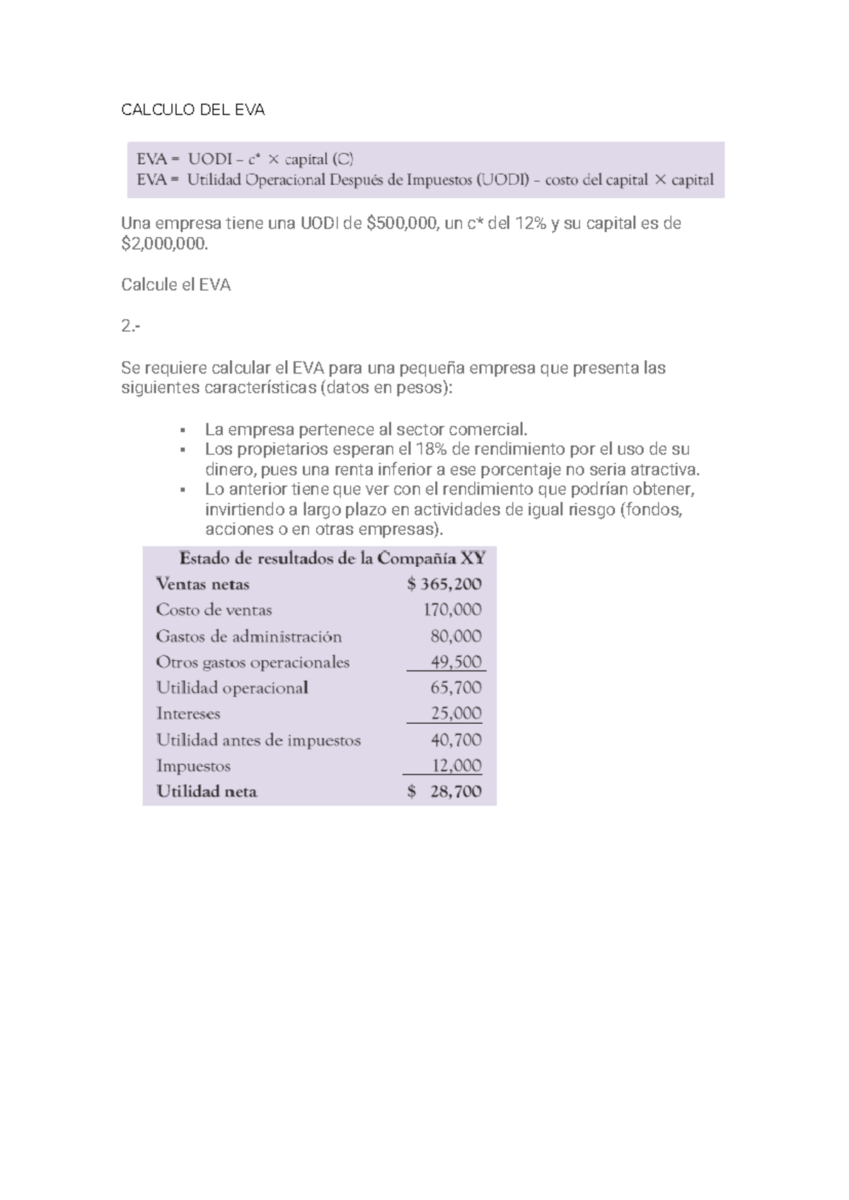 Calculo DEL EVA - Ssss - CALCULO DEL EVA Una empresa tiene una UODI de ...