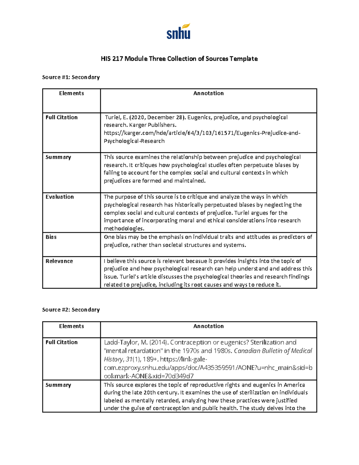 HIS 217 Module Three Collection of Sources Template - (2020, December ...