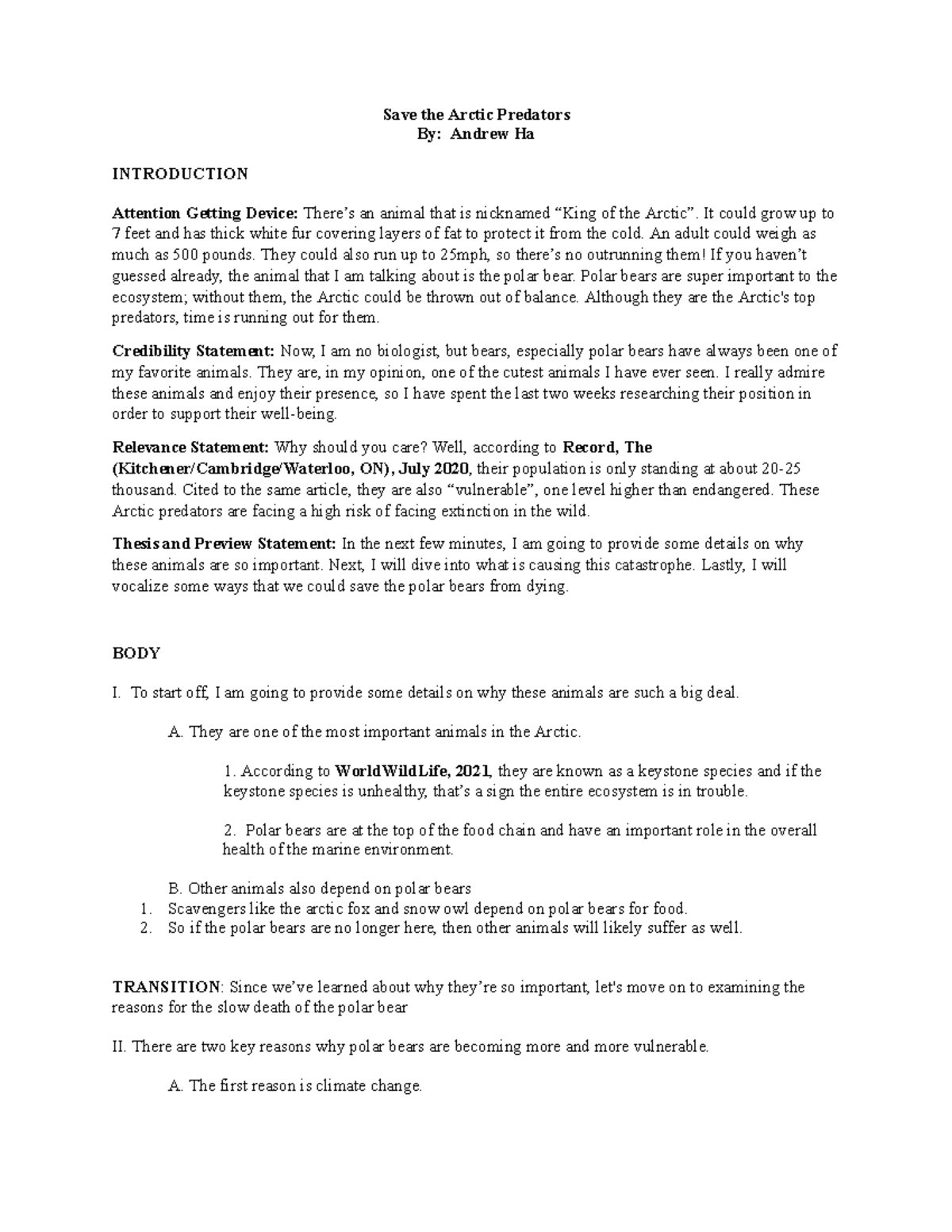 Polar Bears - Google Docs - Save the Arctic Predators By: Andrew Ha ...