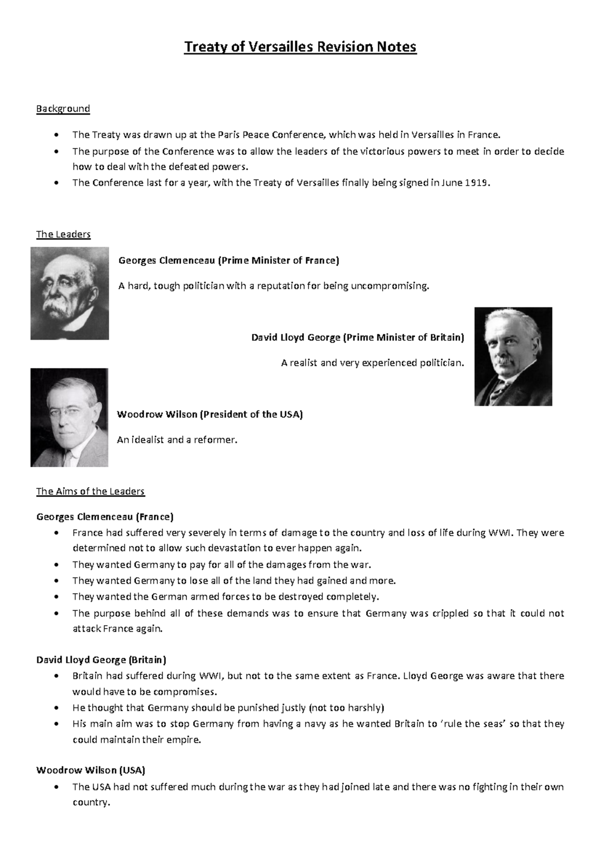 Treaty of versailles revision notes - Treaty of Versailles Revision ...