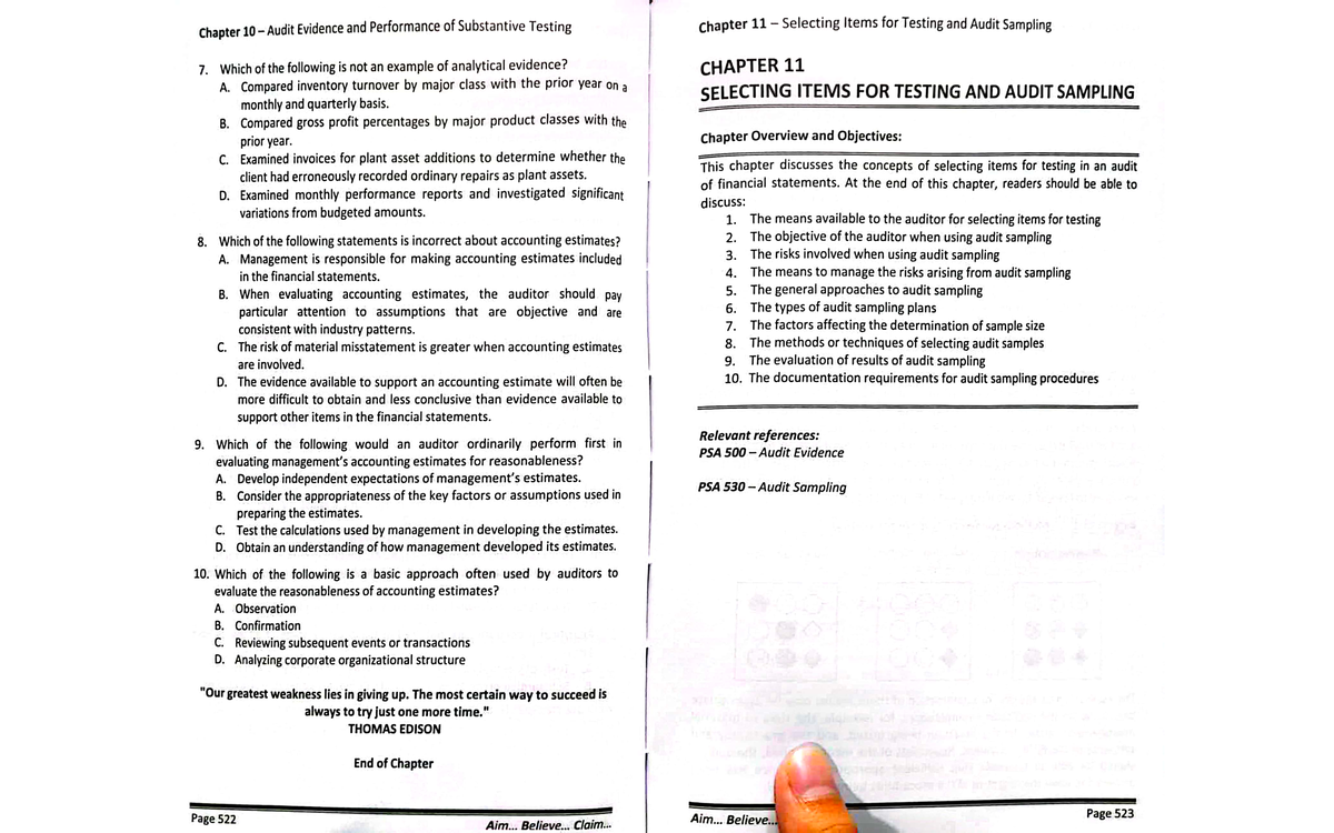 Ch11- Selecting for items and Audit Sampling - Chapter 10 Audit Evidence and Performance of ...