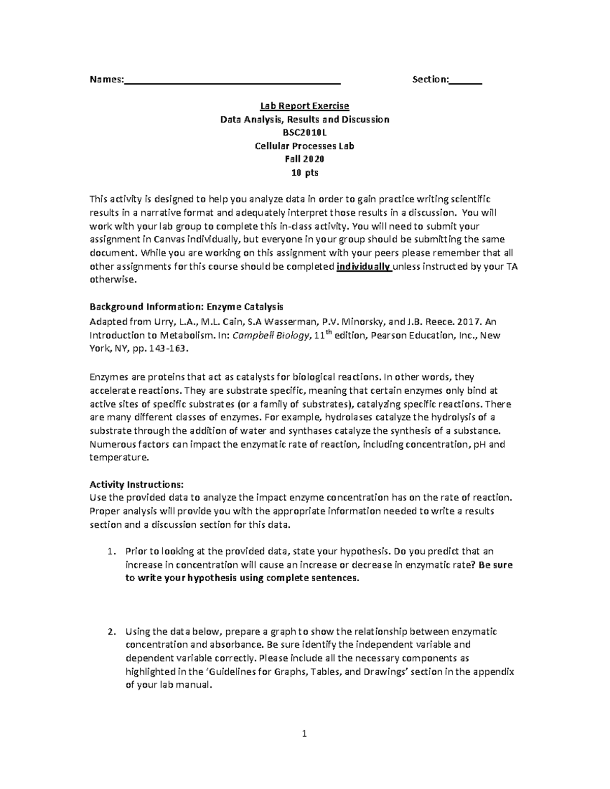 Lab Report Exercise FA20 - Names: Section:______ Lab Report Exercise ...