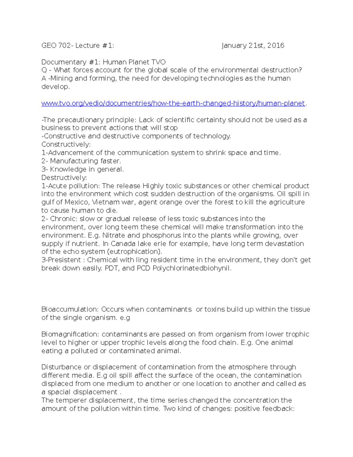 GEO 702 Lecture 1 Notes - GEO 702- Lecture #1: January 21st, 2016 ...