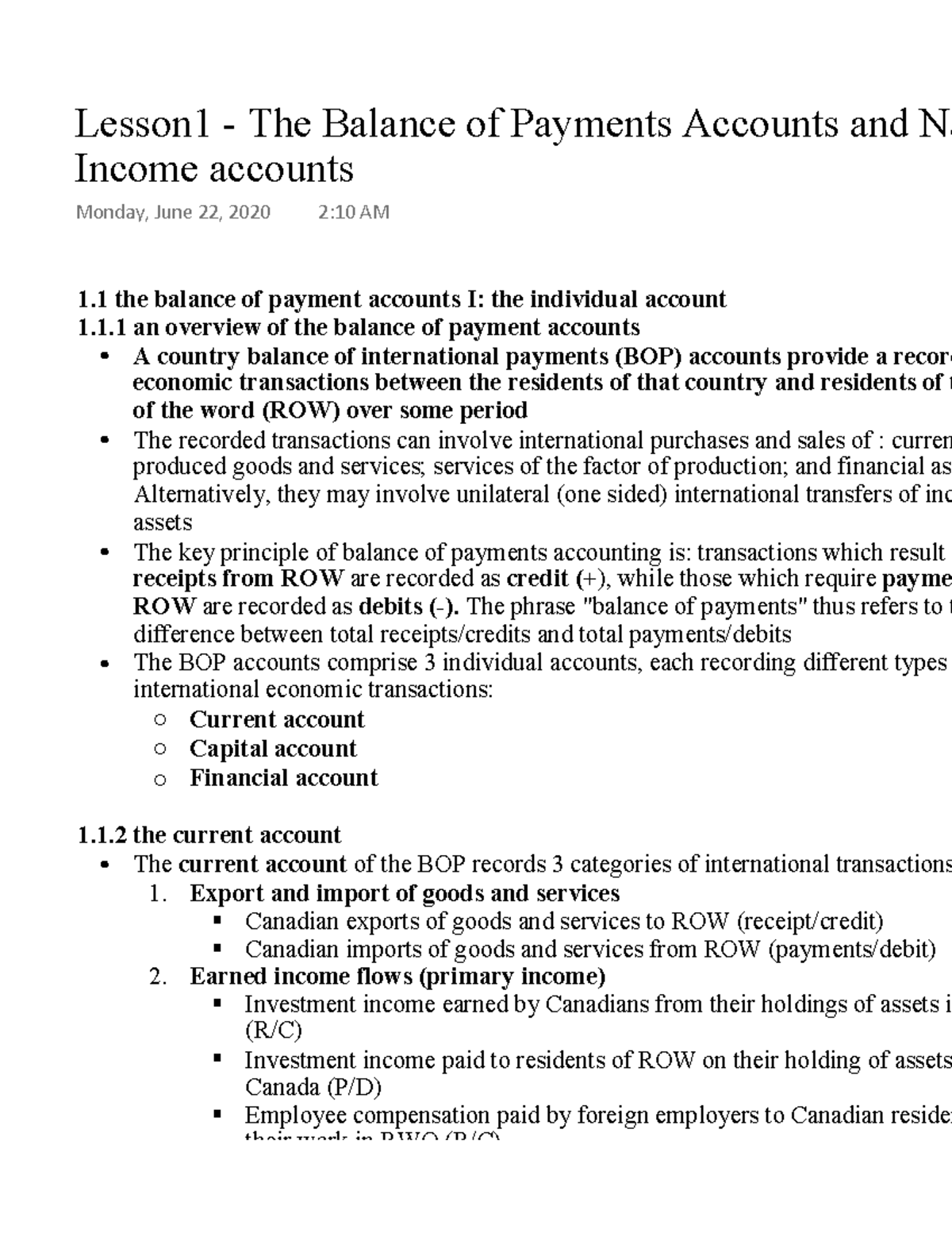 Lesson 1 - The Balance of Payments Accounts and National Income ...