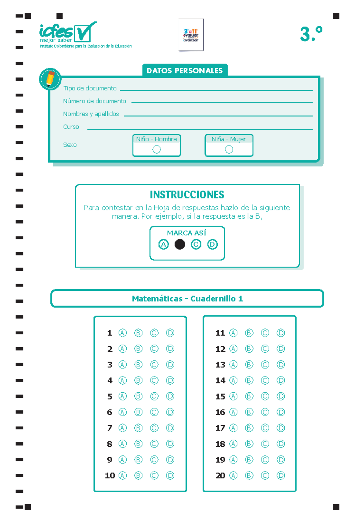 Hoja de Respuestas Cuadernillo-Matematicas-3-1 - Ĉ A B C D A B C D A B C D A B C D A B C D A B C ...