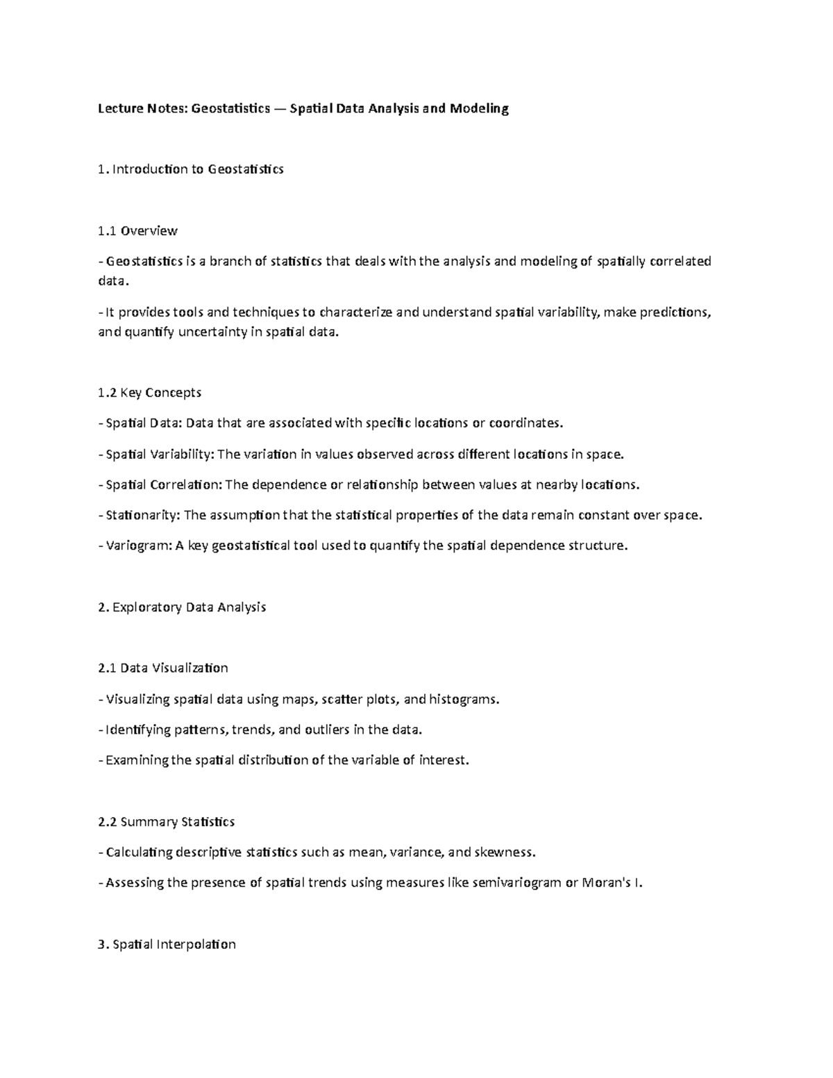 Lecture Notes Geostatistics — Spatial Data Analysis And Modeling It Provides Tools And