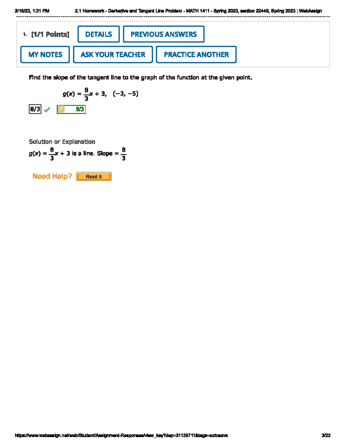 2.1 Homework - Derivative and Tangent Line Problem - DETAILS PREVIOUS ...