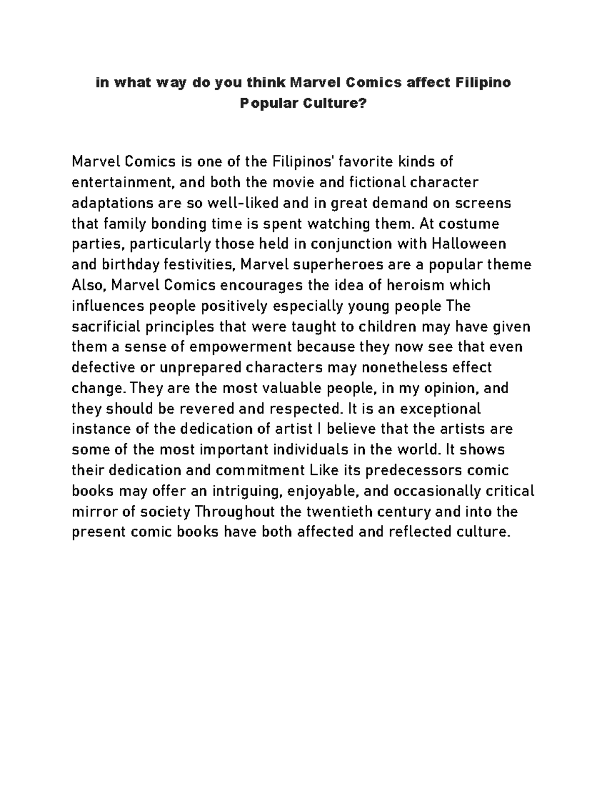 In what way do you think Marvel Comics affect Filipino Popular Culture ...