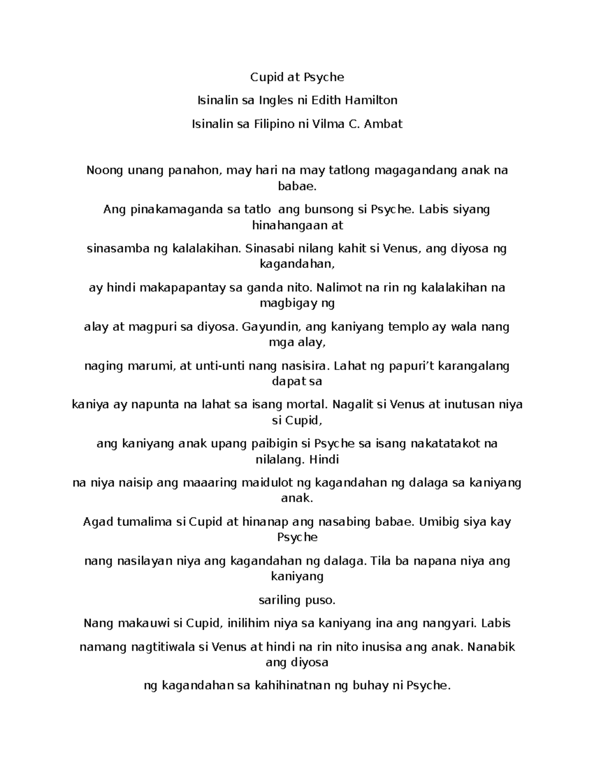 Cupid at Psyche - ..... - Cupid at Psyche Isinalin sa Ingles ni Edith ...