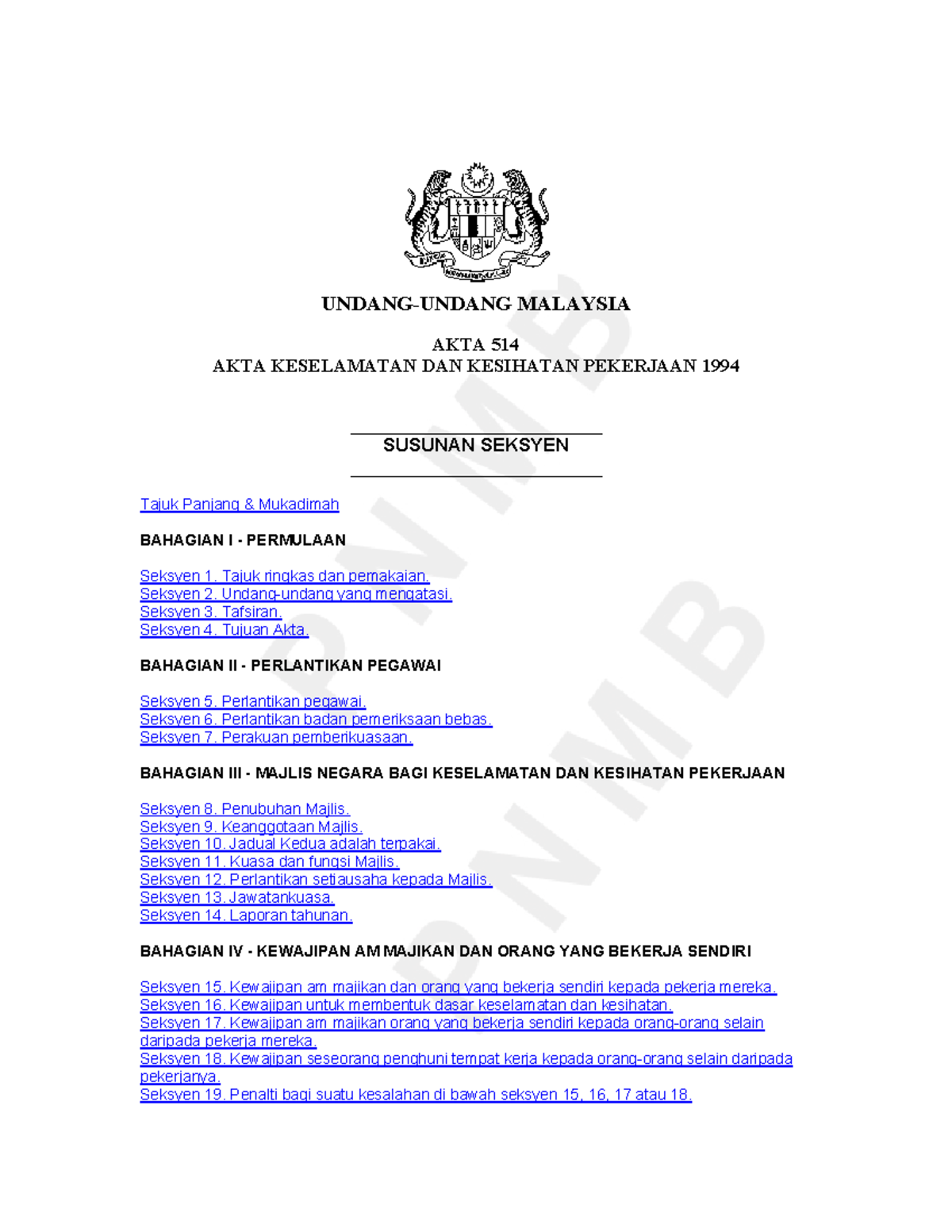 Vm OSHA - Yessss - UNDANG-UNDANG MALAYSIA AKTA 514 AKTA KESELAMATAN DAN ...