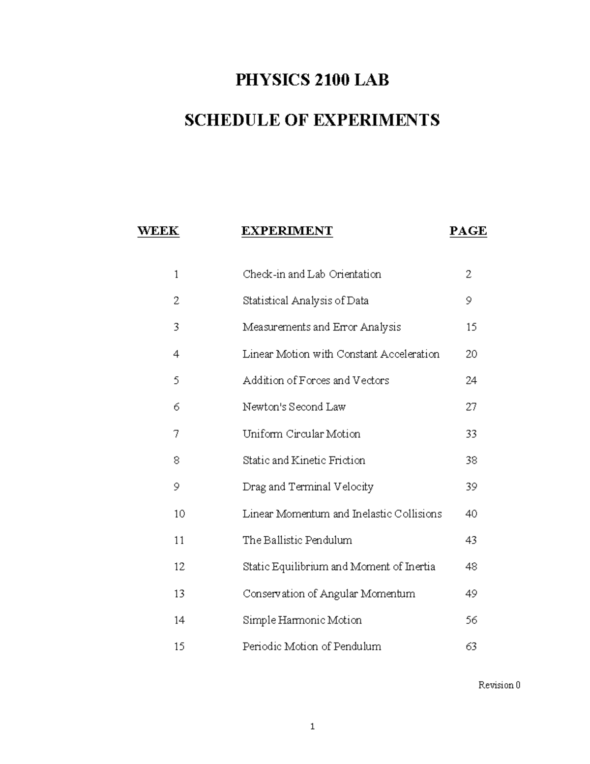 Phys 2100 lab manual v0.9 (002) - PHYSICS 2100 LAB SCHEDULE OF ...