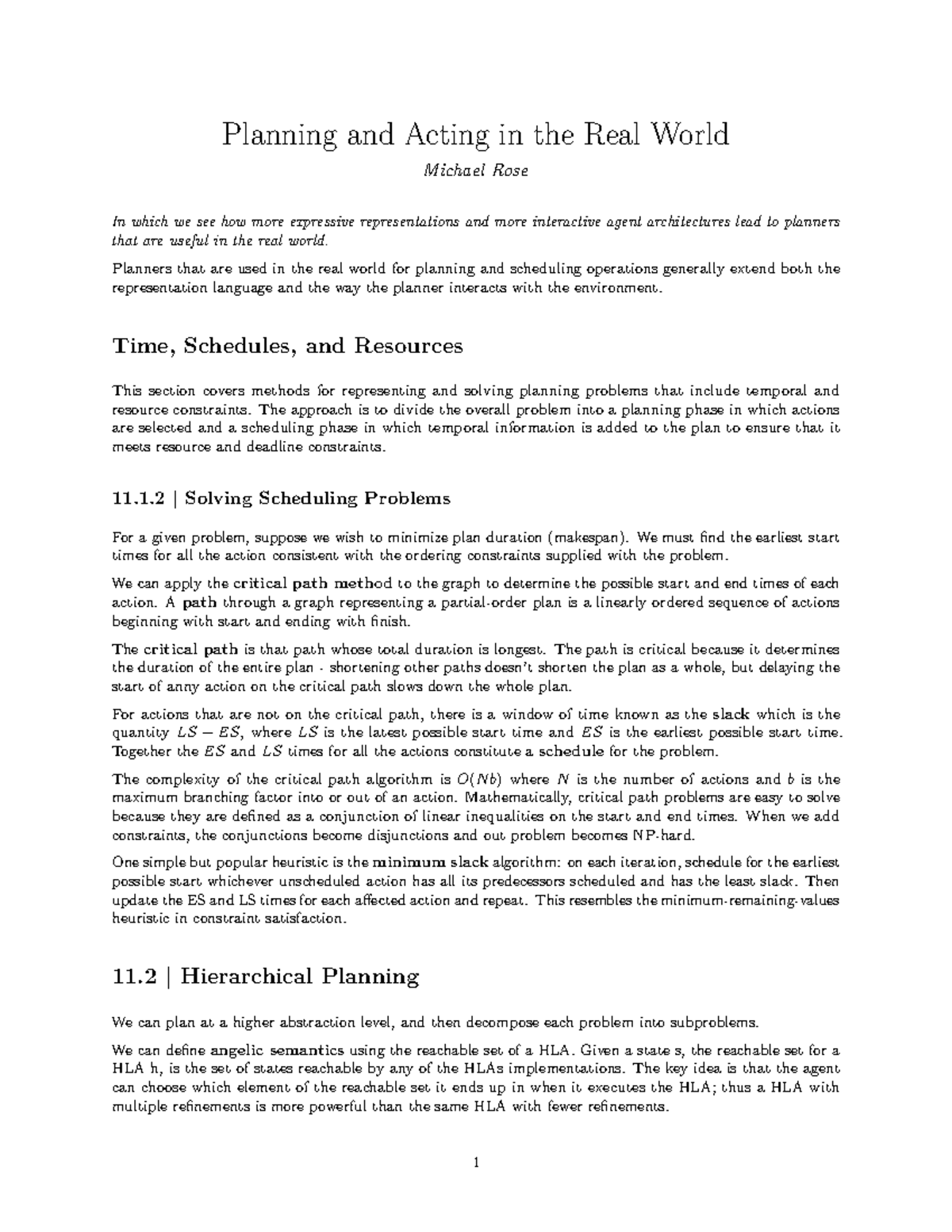 Ch11 Planning and Acting in the Real World - Planning and Acting in the ...