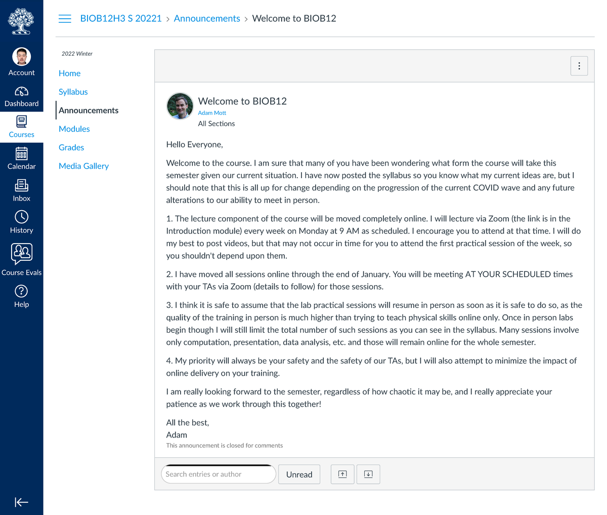 Topic Welcome to BIOB12 2 - BIOB12H3 S 20221 Announcements Welcome to BIOB ! " Welcome to BIOB ...