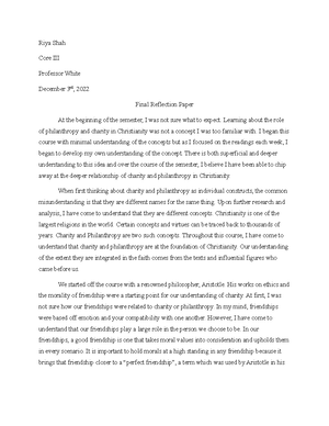Unit 11 Reflection Paper - Riya Shah Core III Professor White November ...