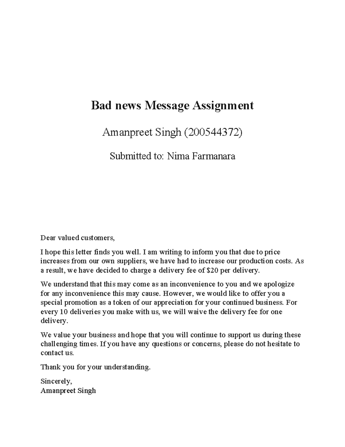 Week 7 - ... - Bad news Message Assignment Amanpreet Singh (200544372 ...