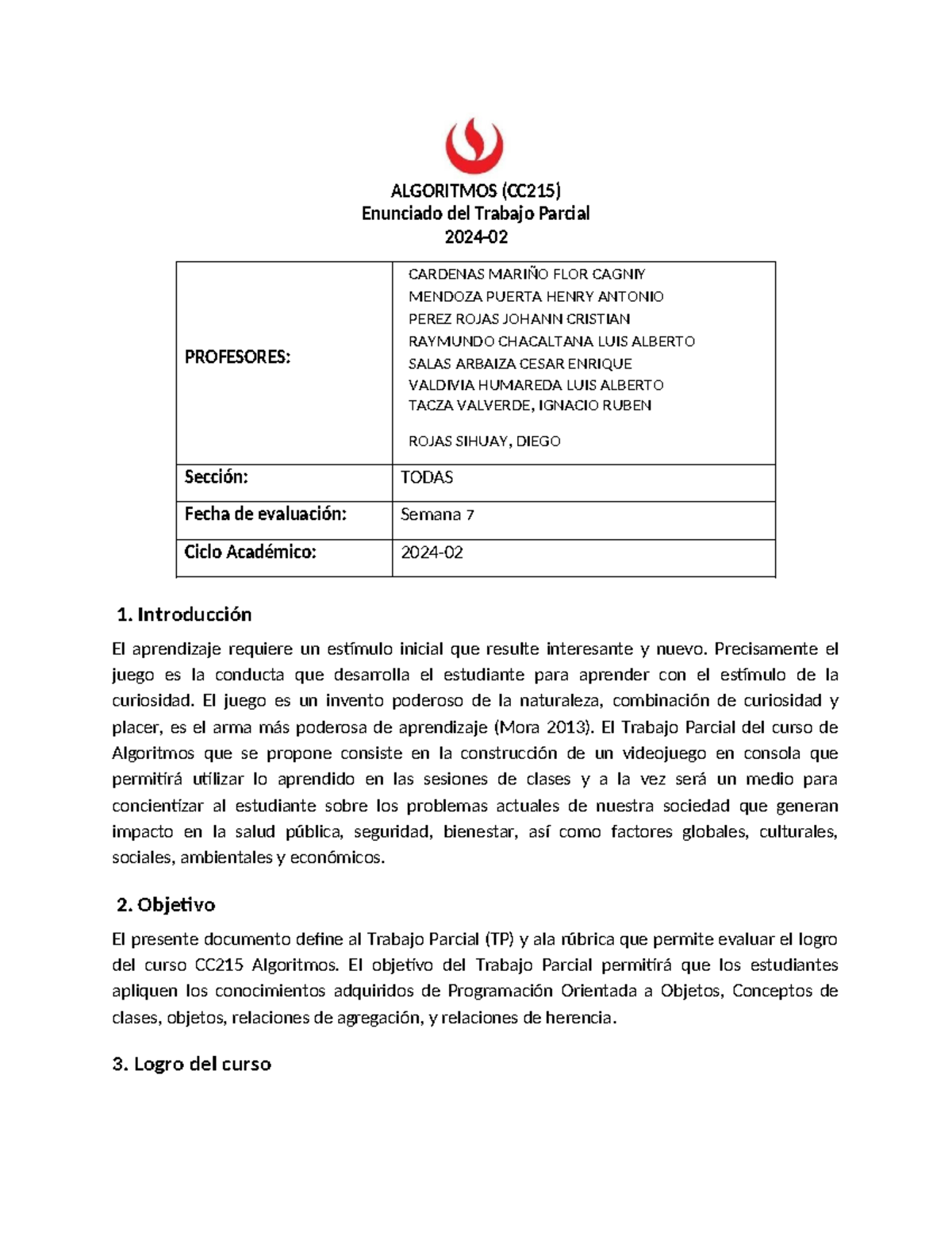 CC215 Enunciado Trabajo Parcial 2024-02 - ALGORITMOS (CC215) Enunciado ...