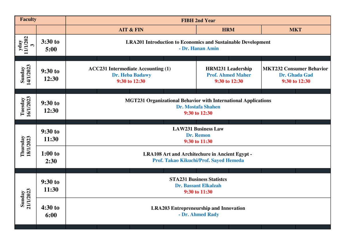 2- Draft UG Final Exam Timetable (Second year) Fall 2023 - Thursda yday ...
