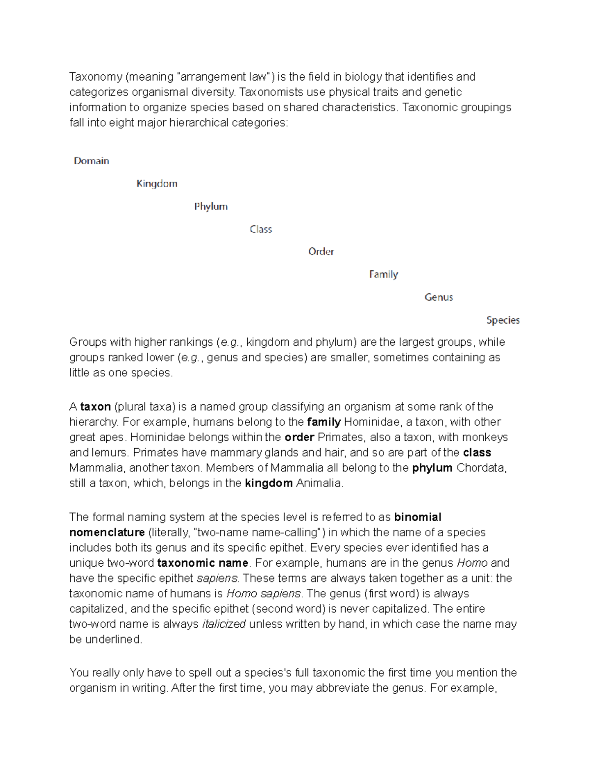 Basic Taxonomy - Lecture Notes - Taxonomy (meaning “arrangement law ...