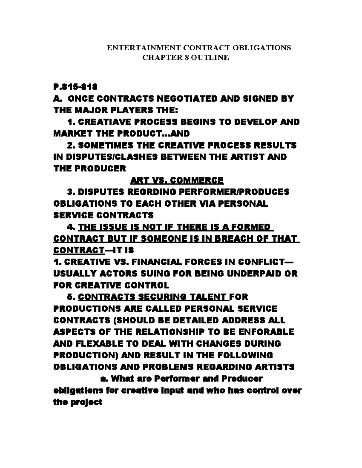 446 Chapter 8 Class Handout #2 - ENTERTAINMENT CONTRACT OBLIGATIONS CHAPTER 8 OUTLINE P- A. ONCE ...