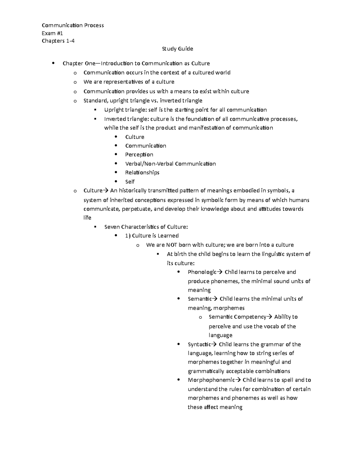 Exam #1-Study Guide - Ellen Cohn - Communication Process Exam Chapters ...