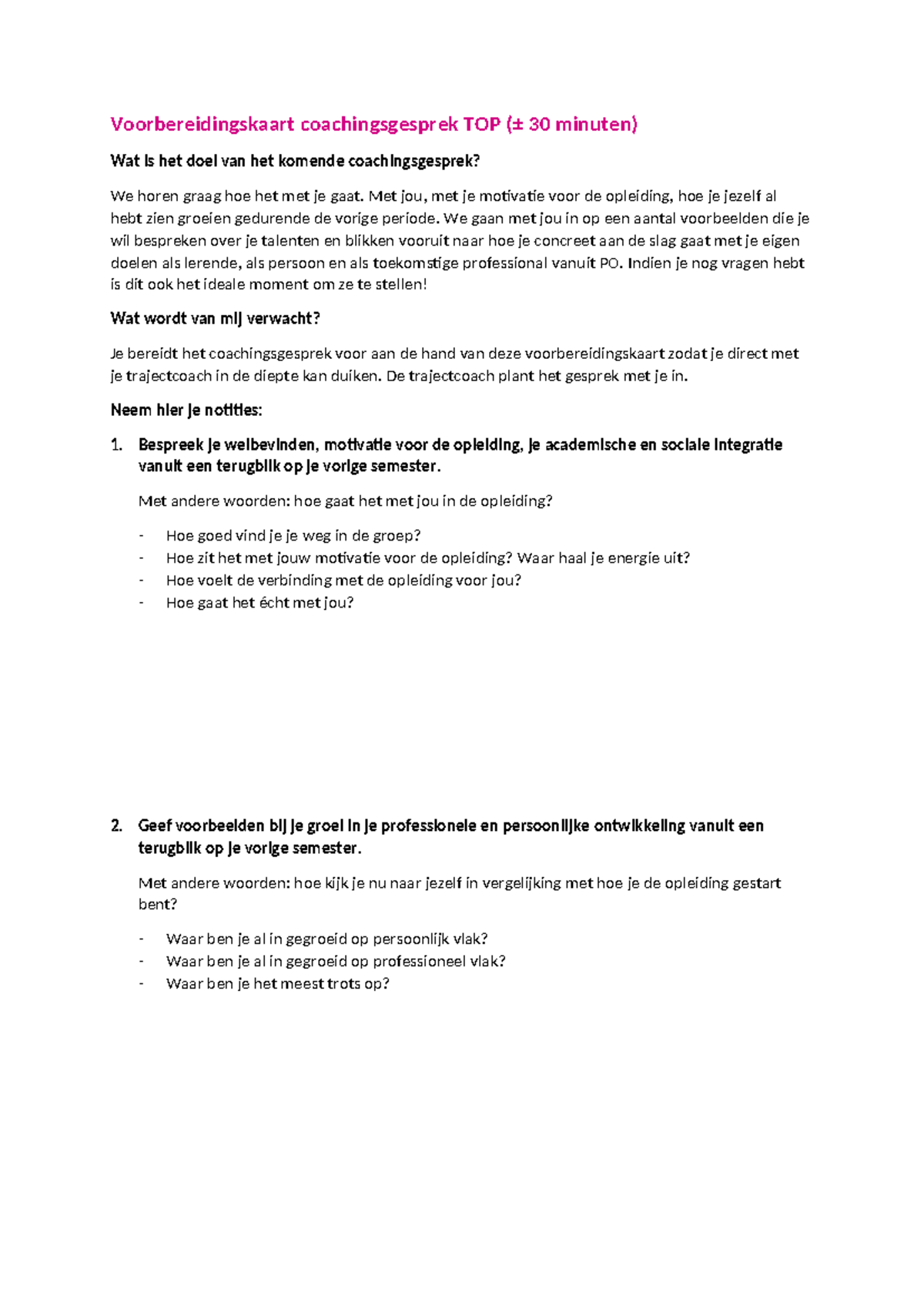 Voorbereidingskaart coachingsgesprek - Met jou, met je motivatie voor ...