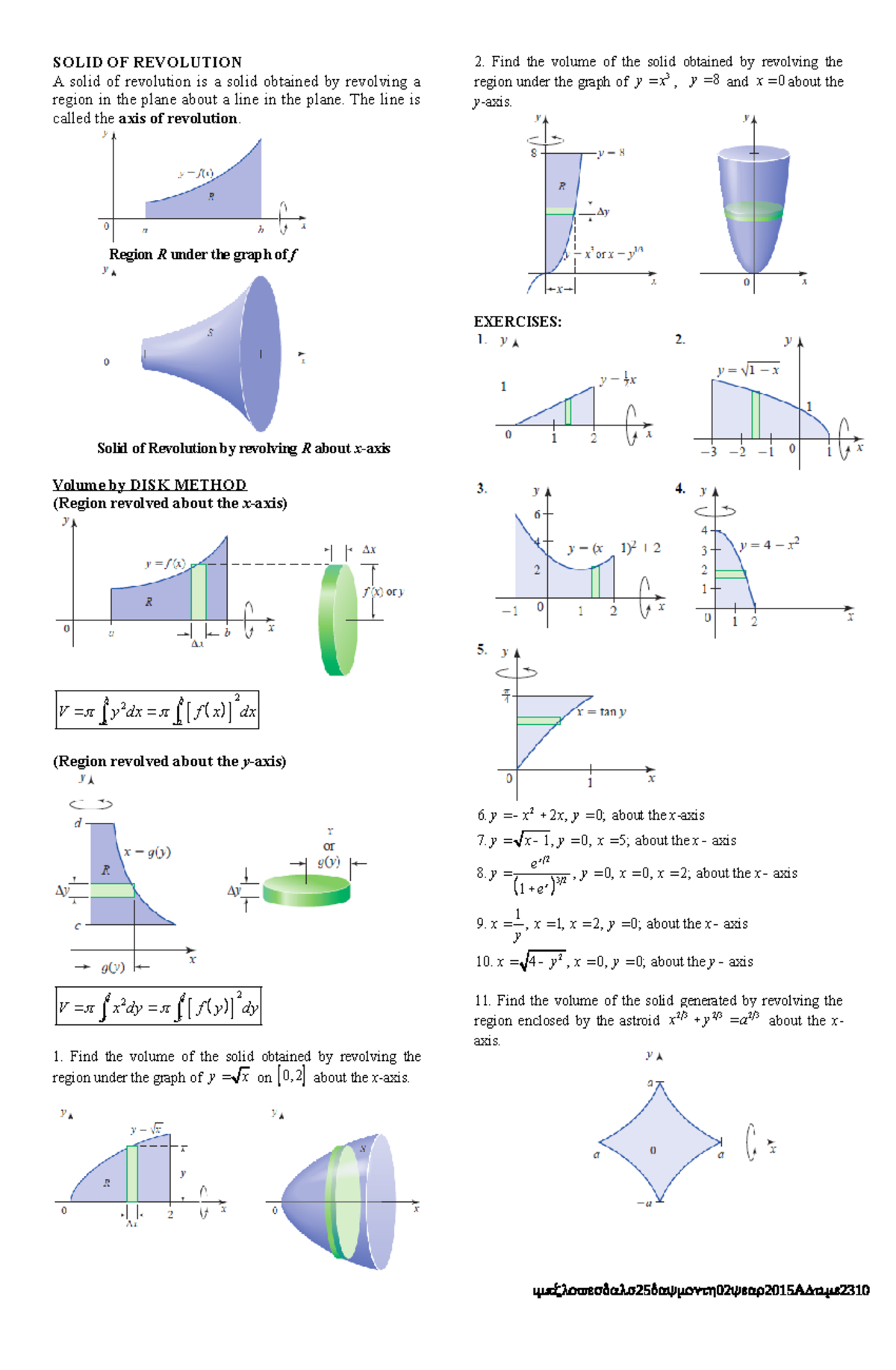 MATH 008 Problem SET Volume BY DISK Method - SOLID OF REVOLUTION A ...