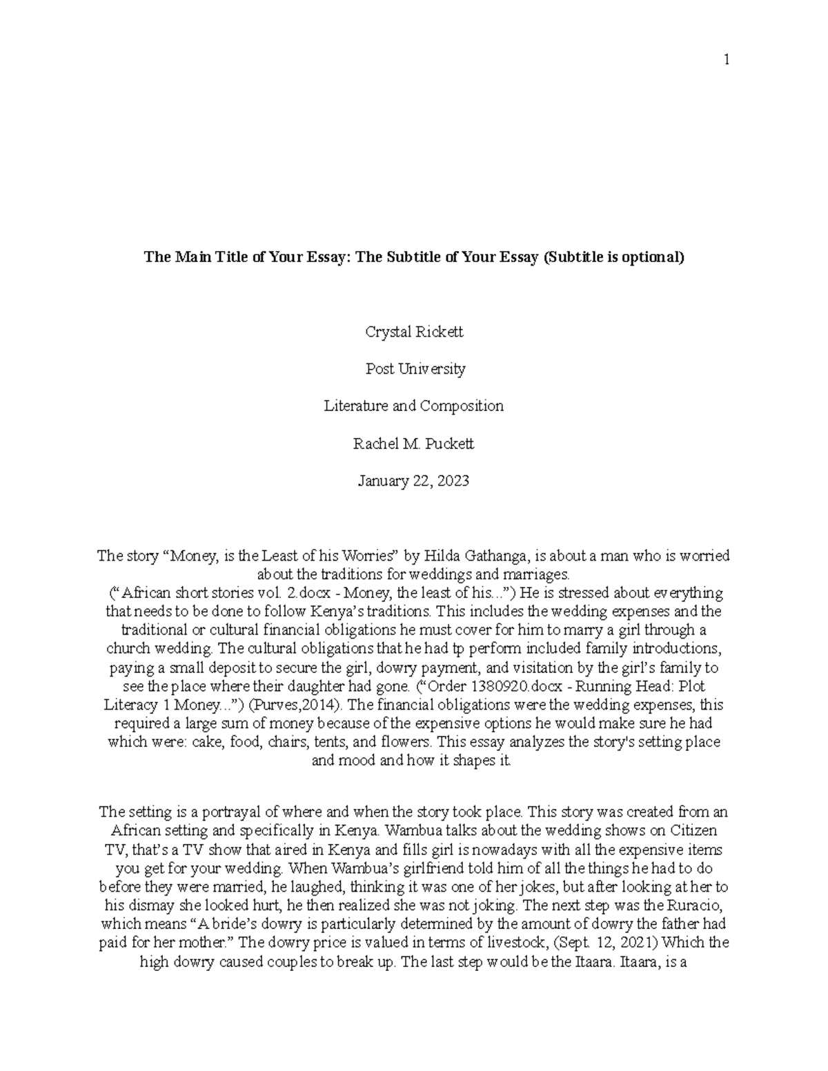 Unit 2 Essay - The Main Title of Your Essay: The Subtitle of Your Essay ...