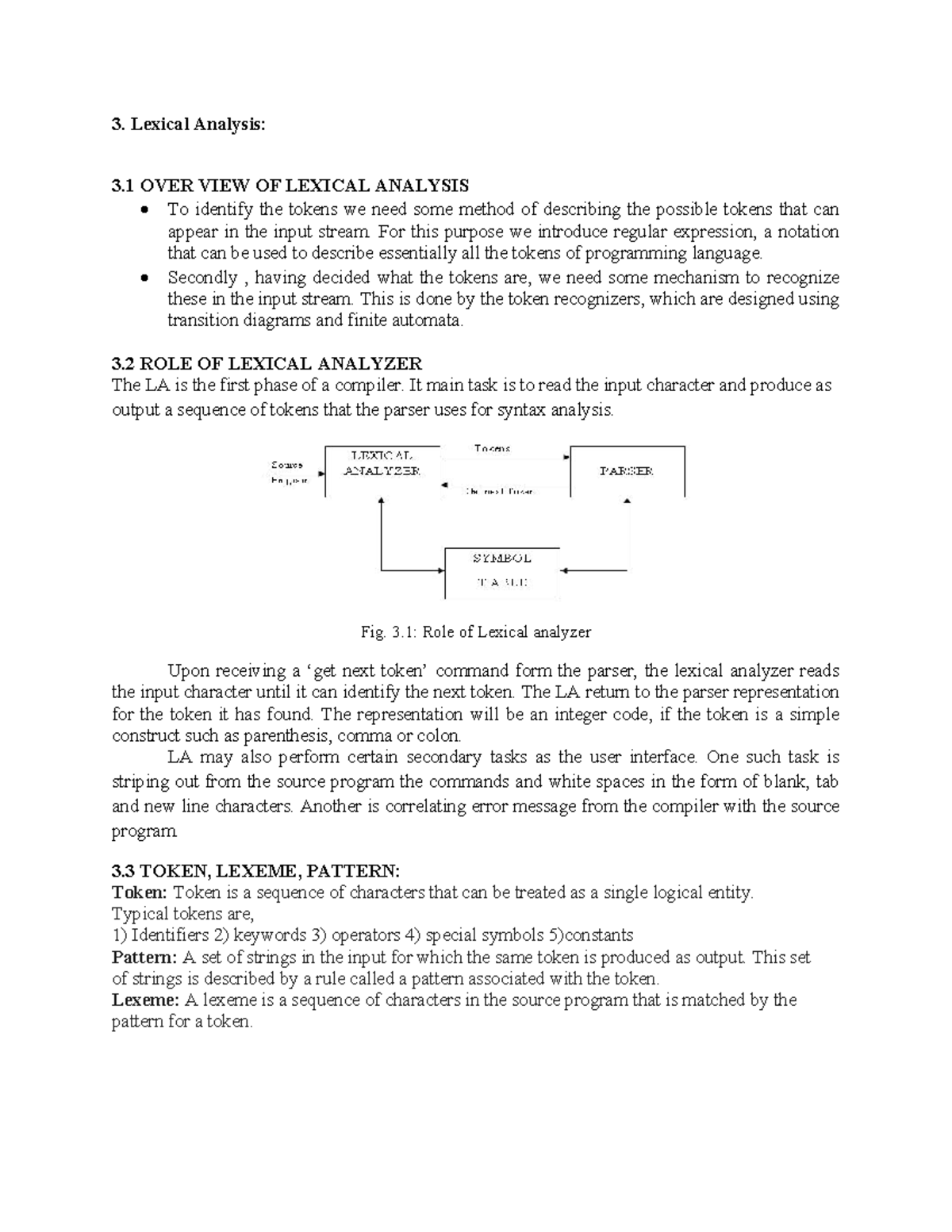Unit 1 CD part 2 - Lecture notes - Lexical Analysis: 3 OVER VIEW OF ...