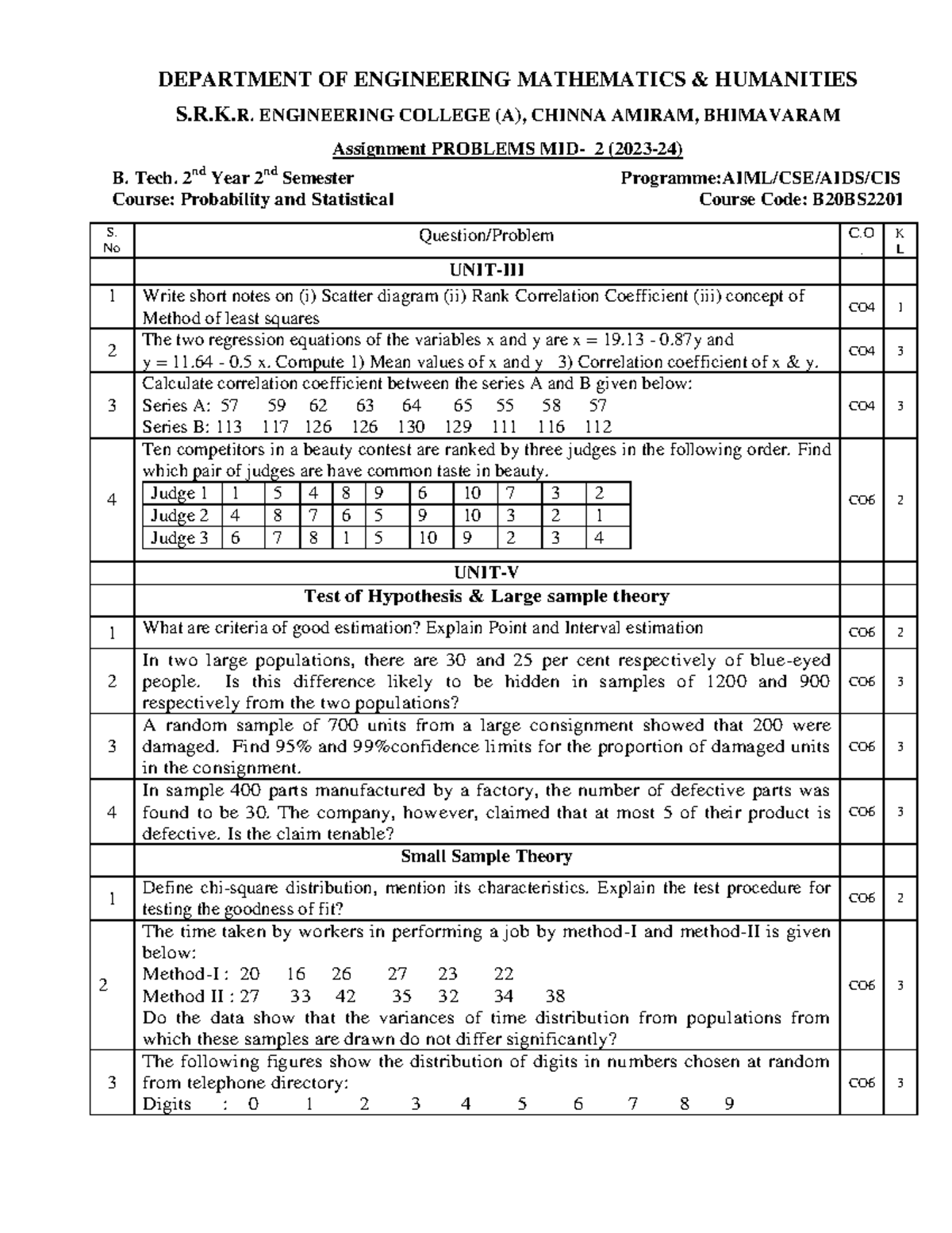 PS- Assignment Problems-Mid-II-23-24 - DEPARTMENT OF ENGINEERING ...