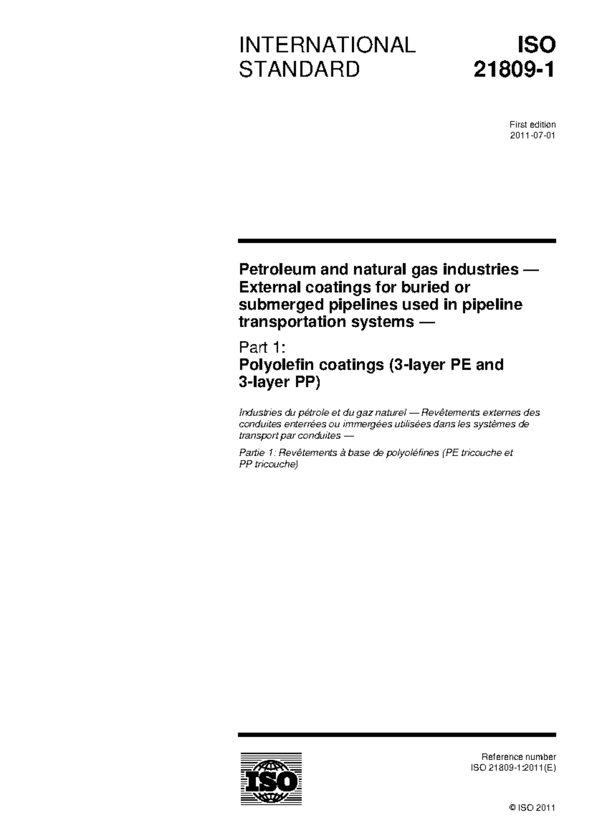 ISO 21809-1-2011 Petroleum and natural gas industries — External ...
