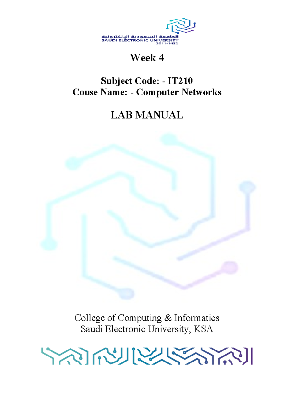 IT210- Week 4- Virtual Lab Manual- Instructors - Week 4 Subject Code: - IT Couse Name ...