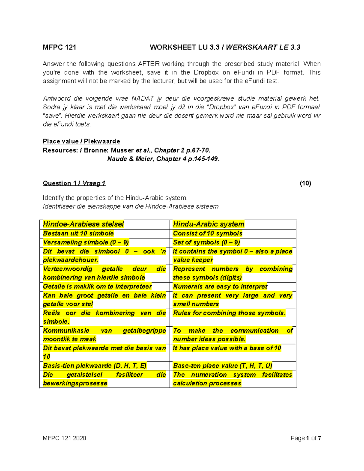 MFPC 121 - Worksheet LU 3.2 - A S MEMO NEW - MFPC 121 WORKSHEET LU 3 ...