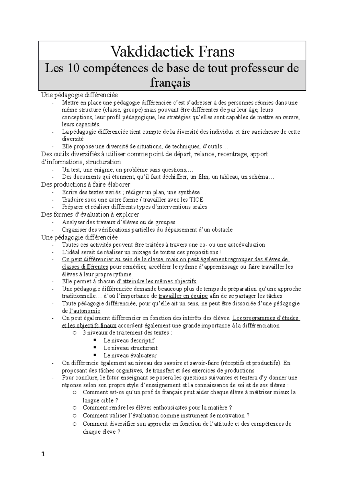 Vakdidactiek-Frans - vakdidactiek frans - Vakdidactiek Frans Les 10 ...