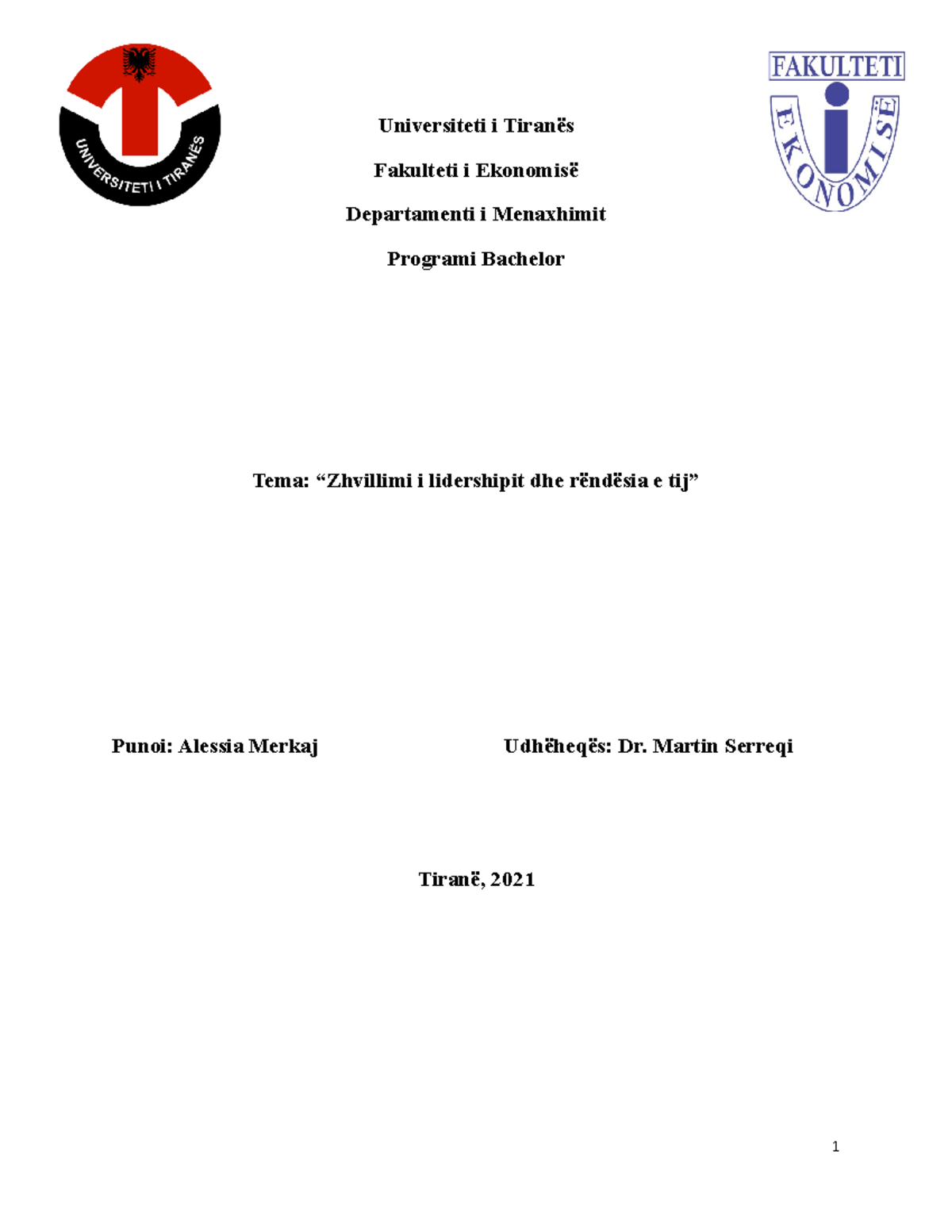 Teme diplome - Universiteti i Tiranës Fakulteti i Ekonomisë ...