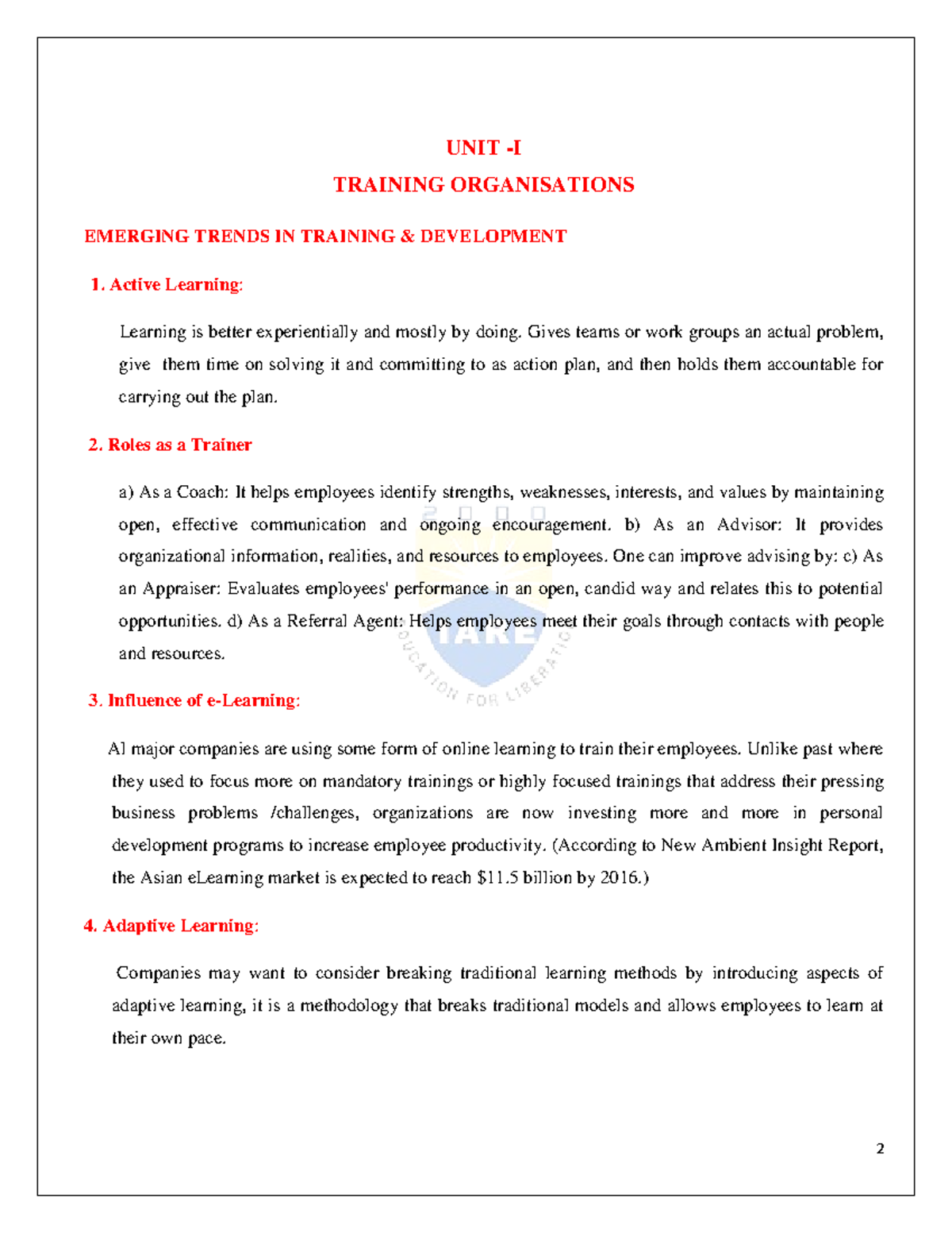 UNIT1 Training AND Development Modules - UNIT -I TRAINING ORGANISATIONS ...