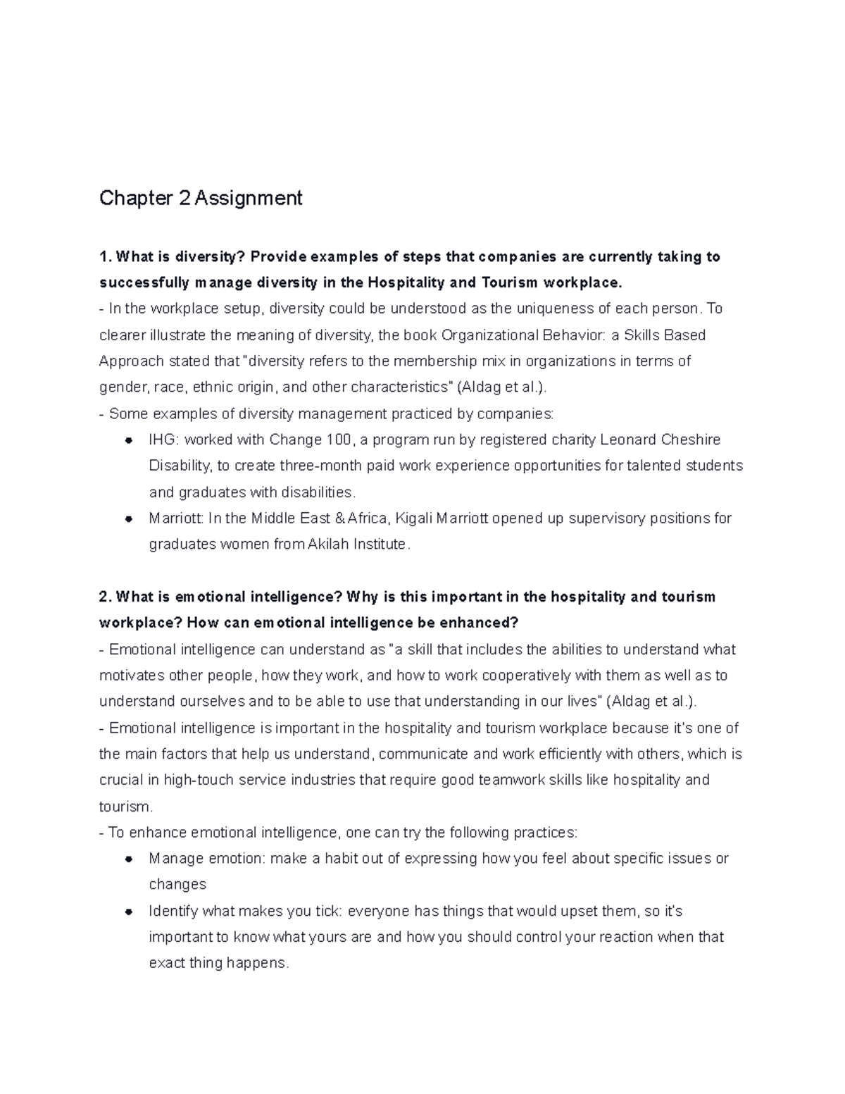 Chapter 2 Assignment - Chapter 2 Assignment 1. What is diversity ...