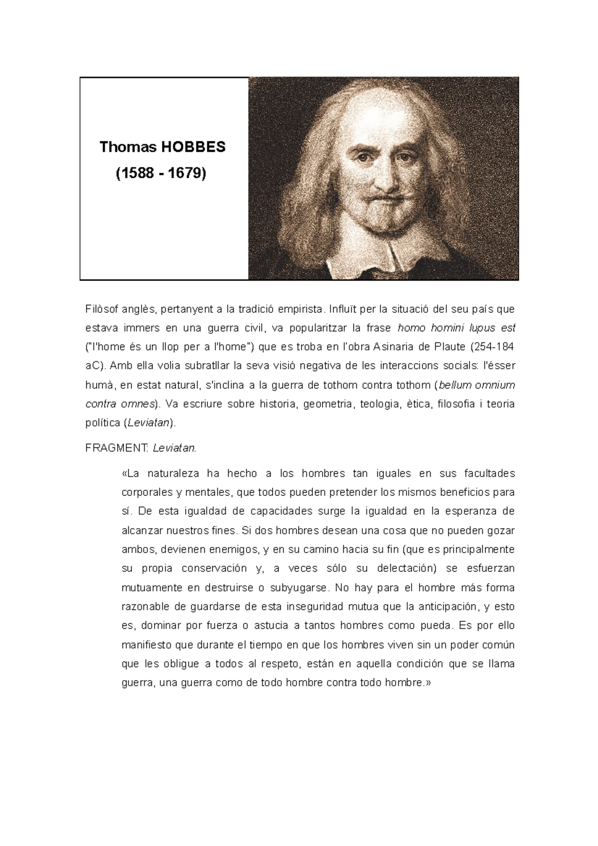 UD 13 Sessio 2 - naaaaaaaaaaa - Thomas HOBBES (1588 - 1679) Filòsof ...
