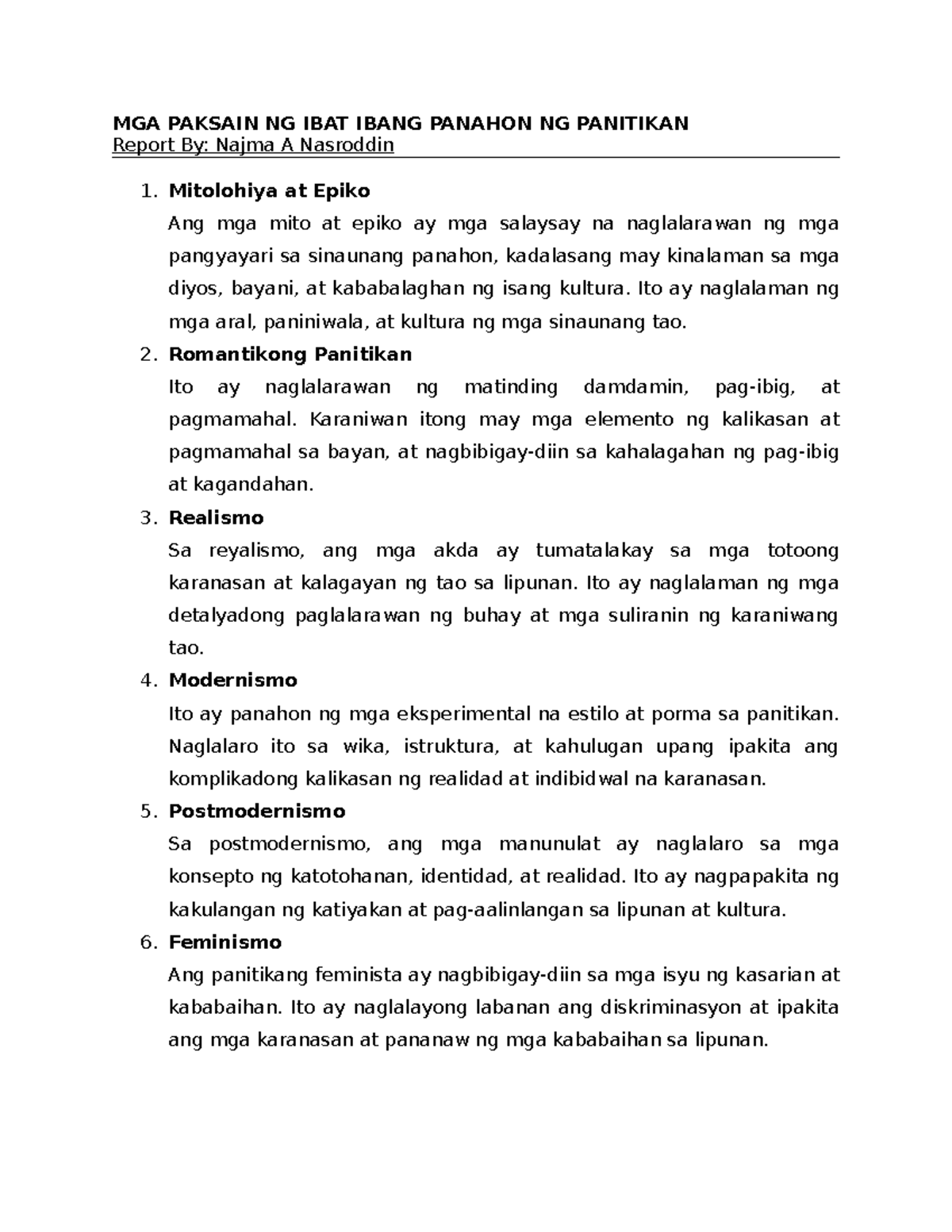 MGA PAKSAIN NG IBAT IBANG PANAHON NG PANITIKAN - Mitolohiya at Epiko ...