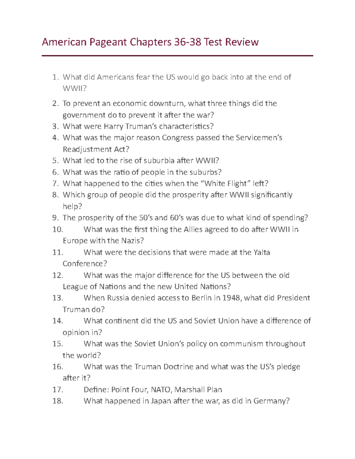 Test Autumn 2020, questions and answers - American Pageant Chapters 36 ...