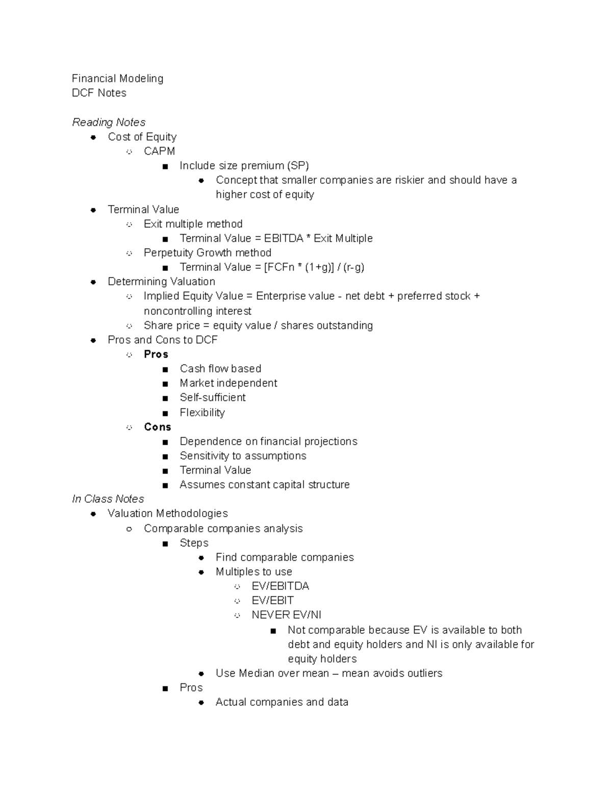 DCF Notes - Professor Caitlin Dannhauser - Financial Modeling DCF Notes ...