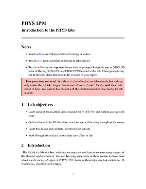 PHYS1P91 Intro lab 2 - LAB - PHYS 1P Kinematics: Velocity and ...