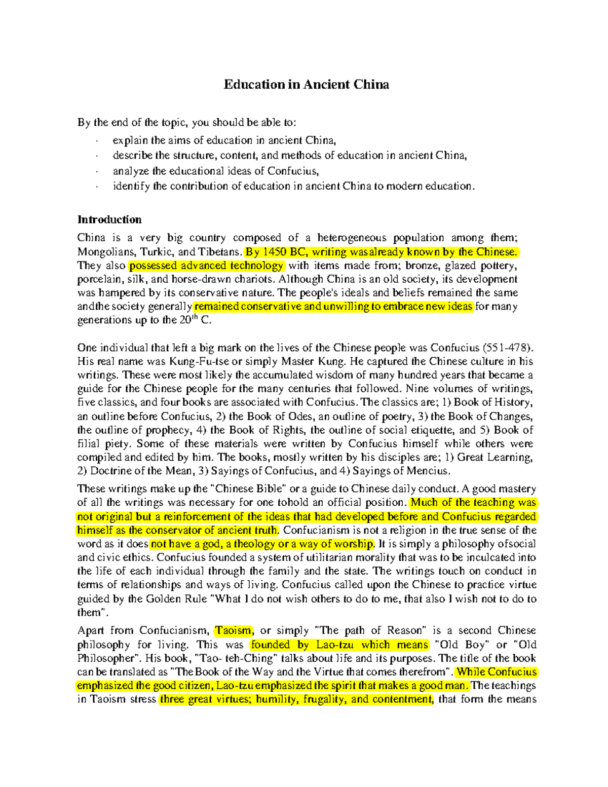 Topic 3 Education in Ancient China - Education in Ancient China By the ...