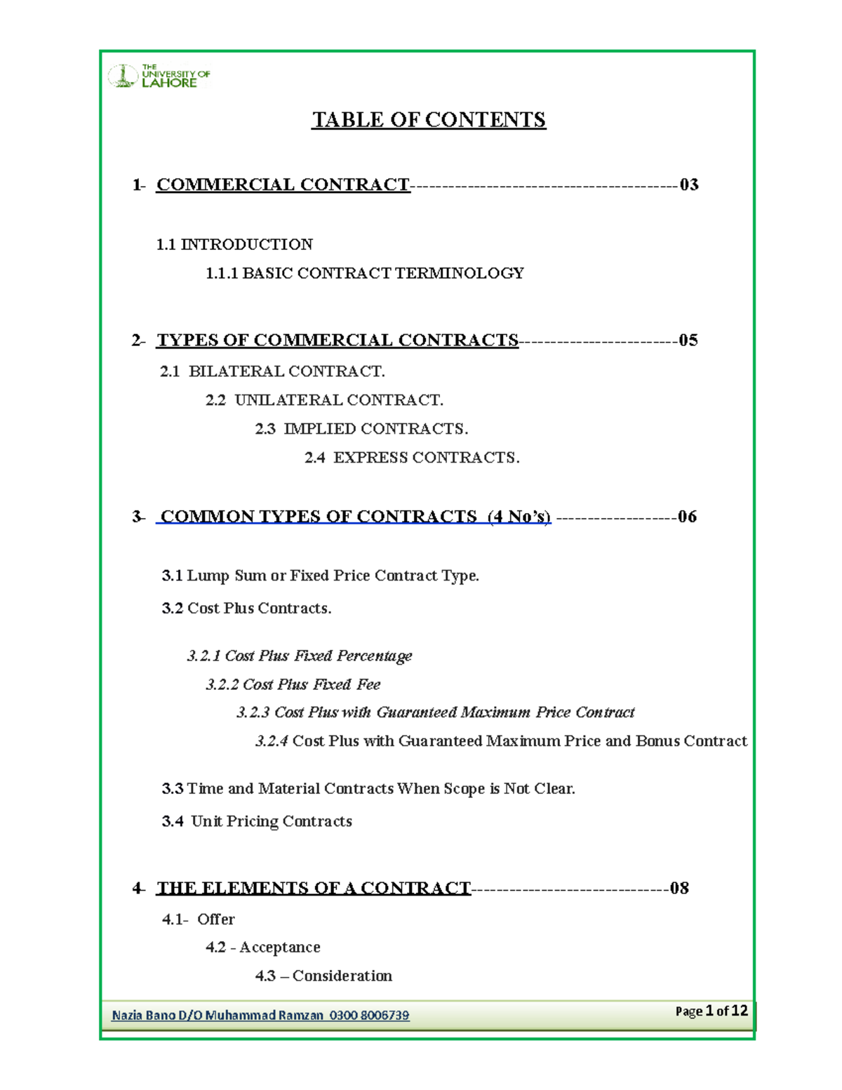 Final Contract assignment 20-12-2019 NZ H - TABLE OF CONTENTS 1 ...